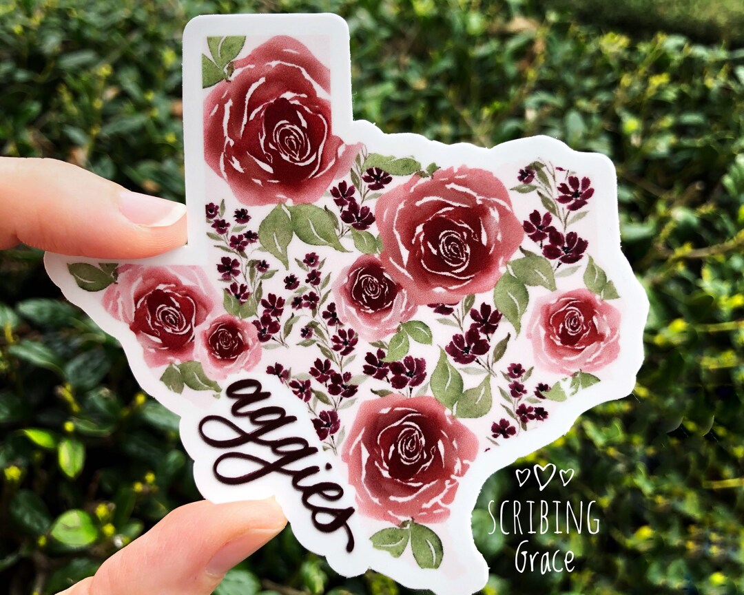 Aggies Texas Floral Vinyl Sticker Maroon Texas Decal Texas College ...