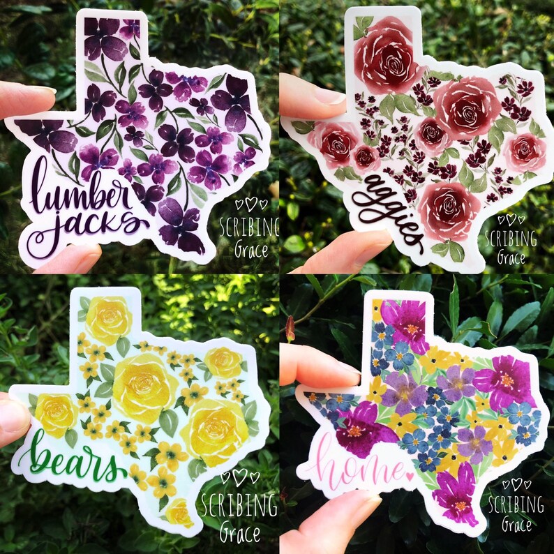 North Texas Floral Vinyl Sticker Green Watercolor Texas - Etsy