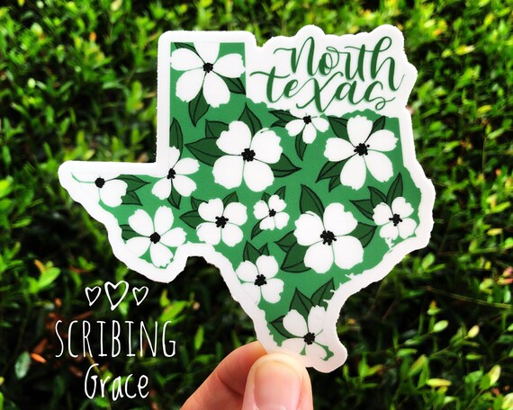 North Texas Floral Vinyl Sticker Green Watercolor Texas - Etsy