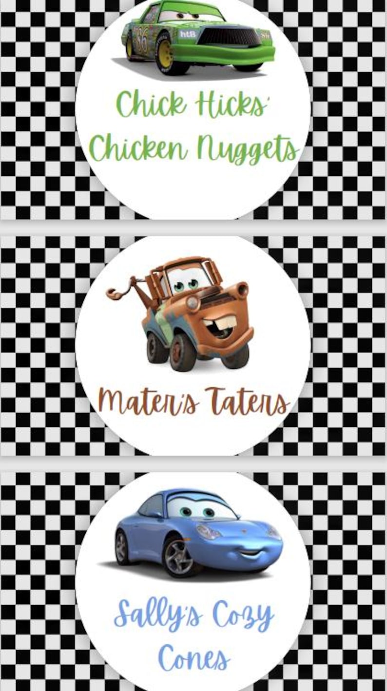 Cars Birthday Party Food Labels: Lightning Mcqueen Decor (printable PDF ...