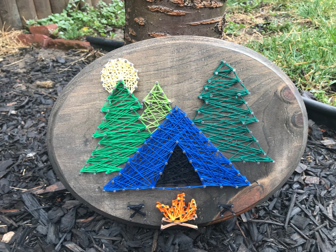 Tent Camping String Art Wood Plaque, Happy Camping Decor, Tent Camping ...