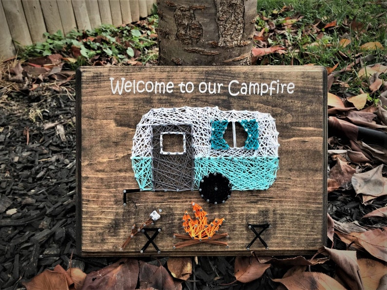 Welcome to Our Campfire With Marshmallow's String Art, Vintage Camper ...