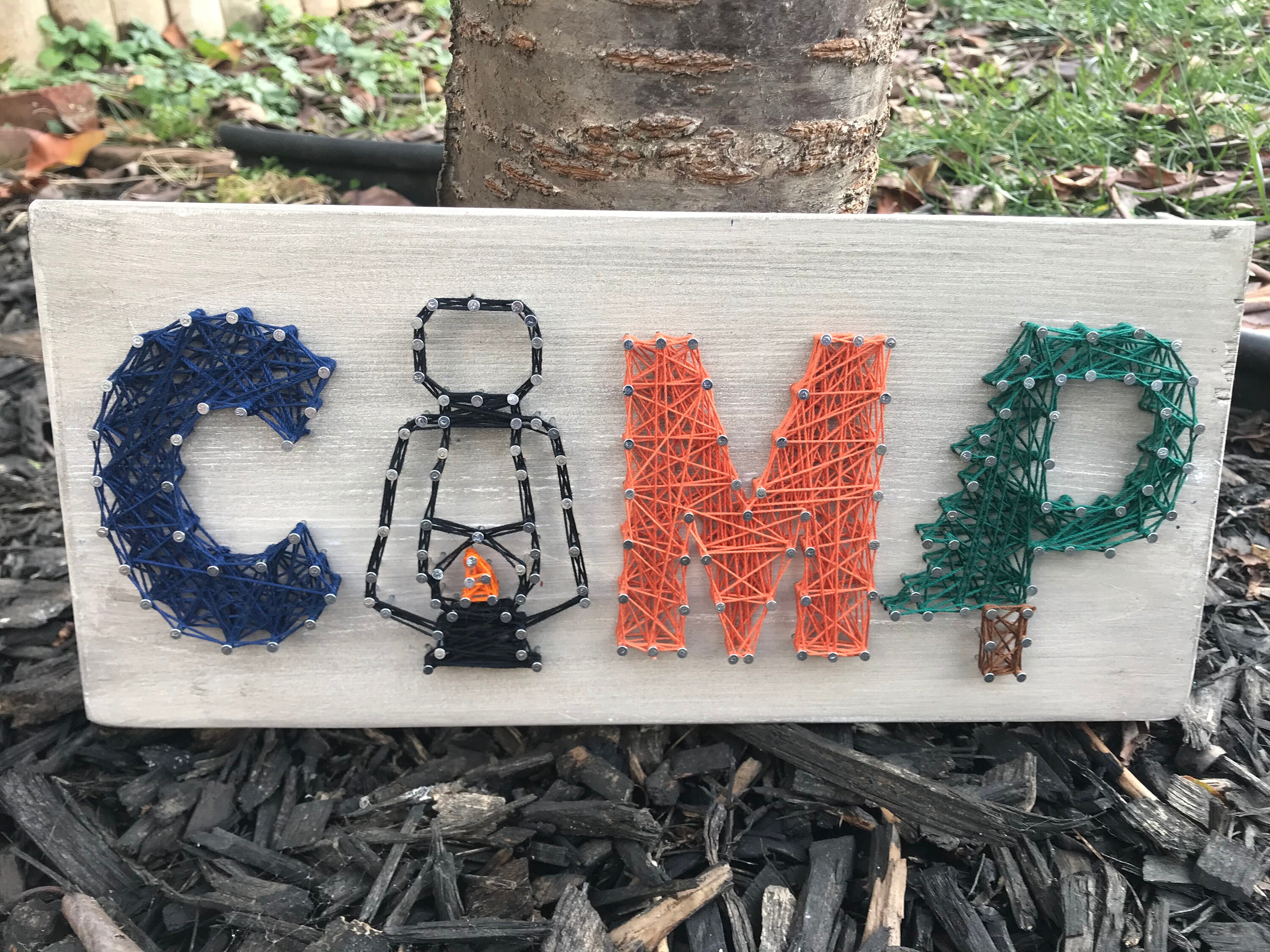 CAMP Wood String Art With Lantern and Pine Tree Camping Sign | Etsy