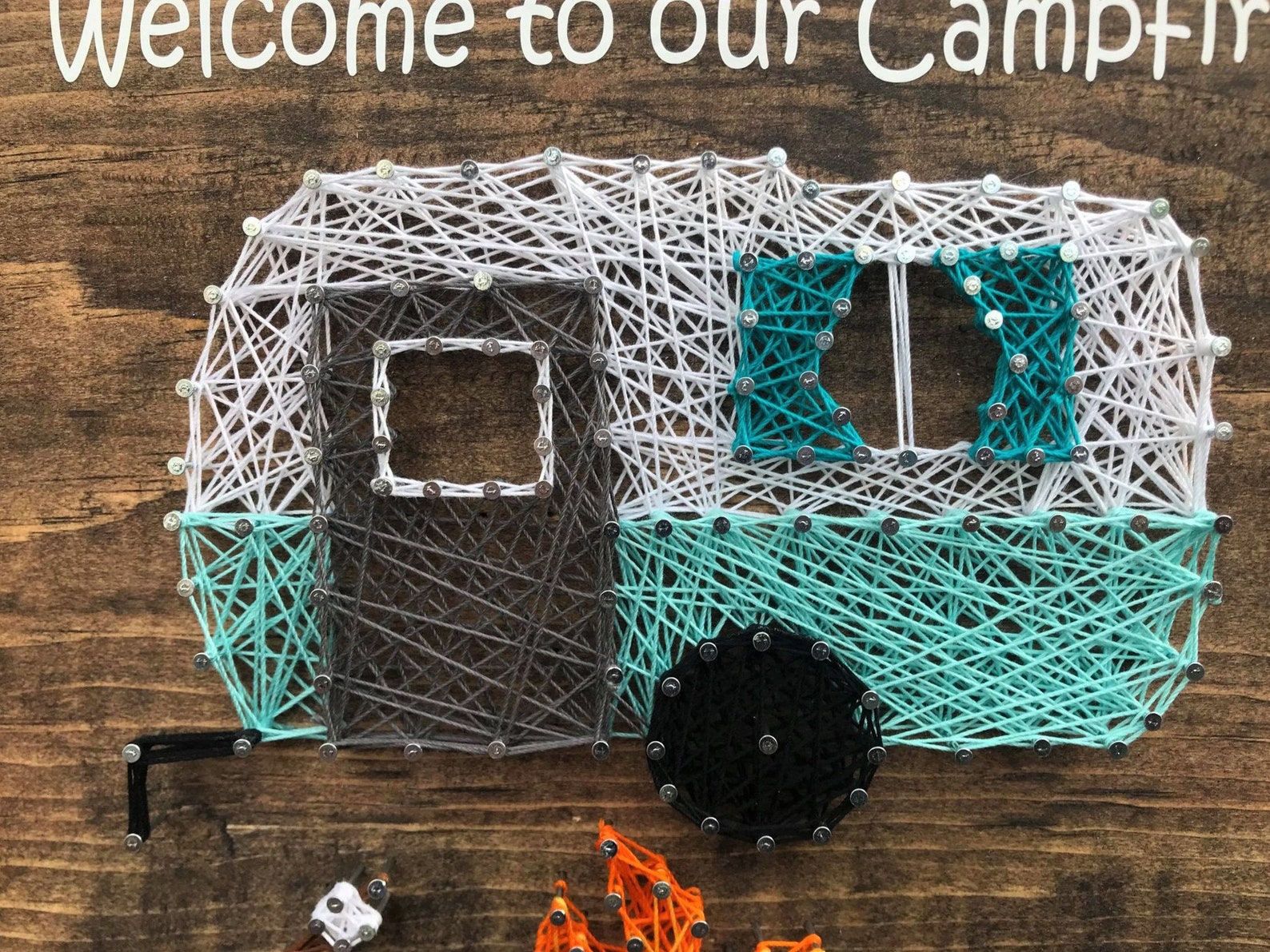 Welcome to Our Campfire With Marshmallow's String Art, Vintage Camper ...