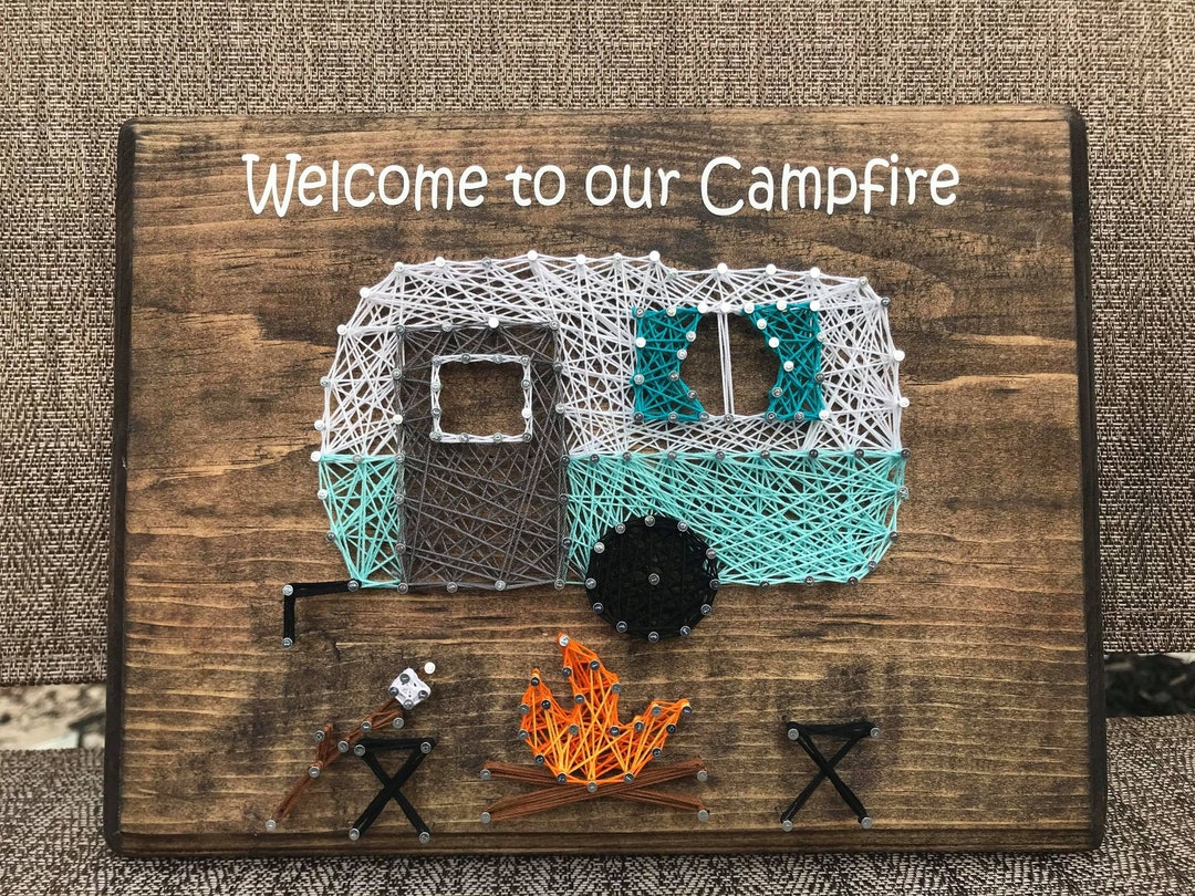 Welcome to Our Campfire With Marshmallow's String Art, Vintage Camper ...