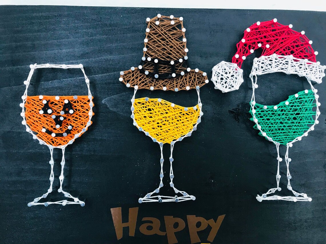 Happy Hallo-thanks-mas Decor Halloween Wine Decor Pilgrim - Etsy