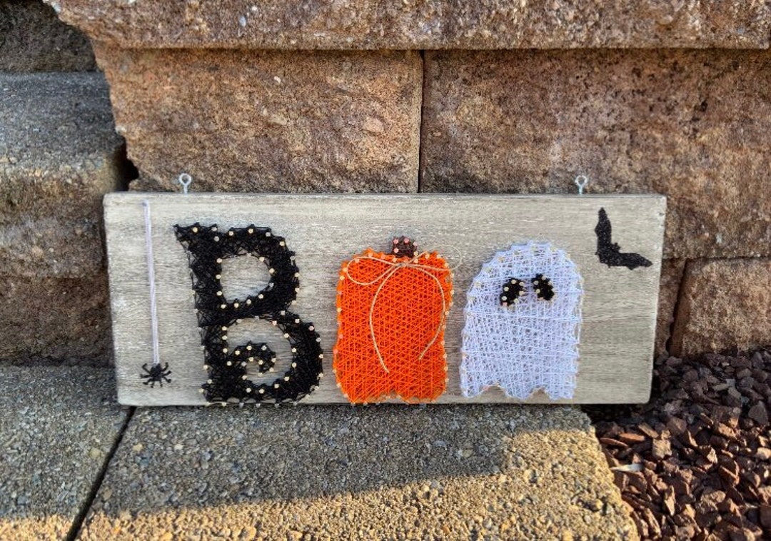 Halloween Boo Sign, Spooky BOO Sign, Boo With Pumpkin and Ghost Wood ...