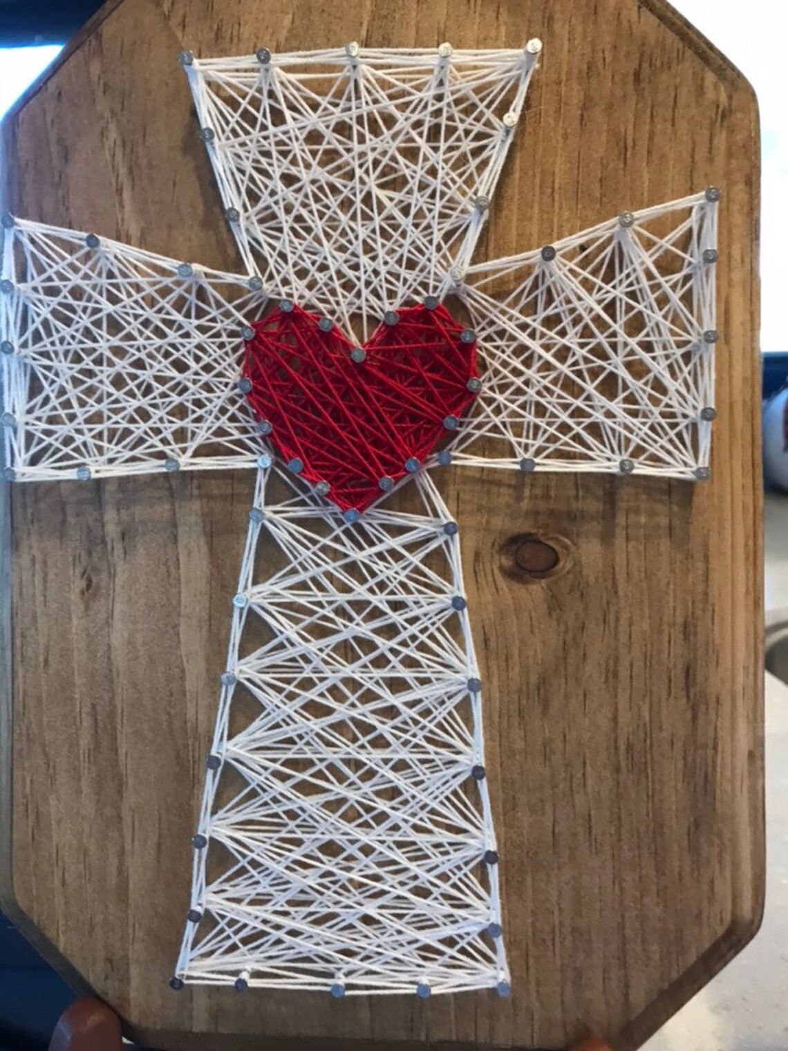Cross with Red Heart String Art Cross Sign Religious Decor | Etsy
