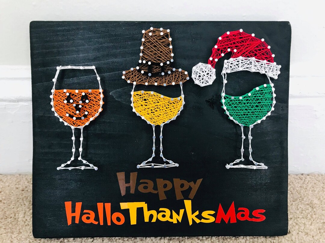 Happy Hallo-thanks-mas Decor, Halloween Wine Decor, Pilgrim String Art ...