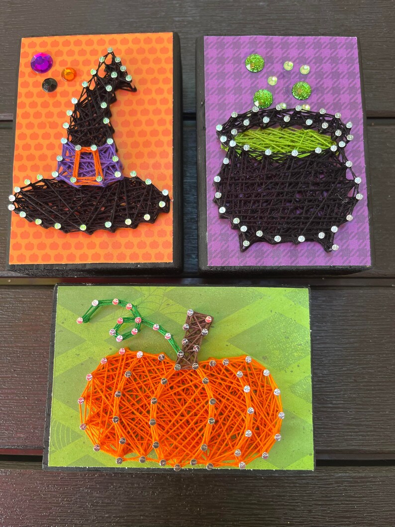 Set of 3 Halloween Wood Blocks String Art Witch Hat - Etsy