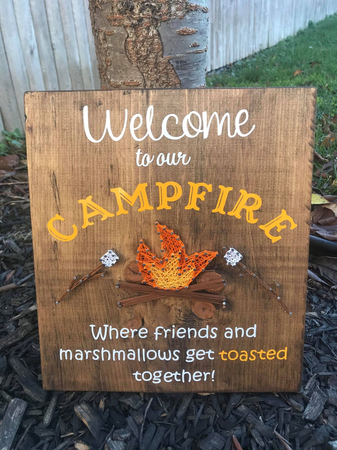 Welcome to Our Campfire With Marshmallow's String Art, Vintage Camper ...