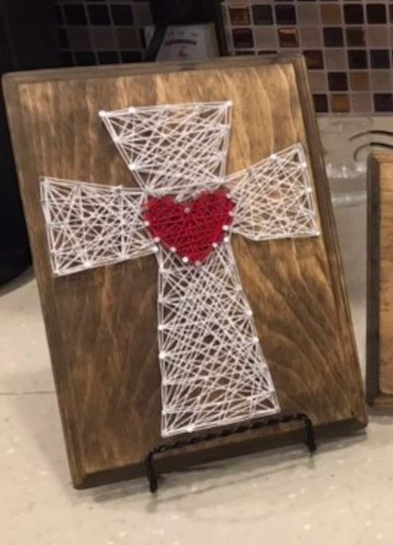 Cross With Red Heart String Art Cross Sign Religious Decor - Etsy
