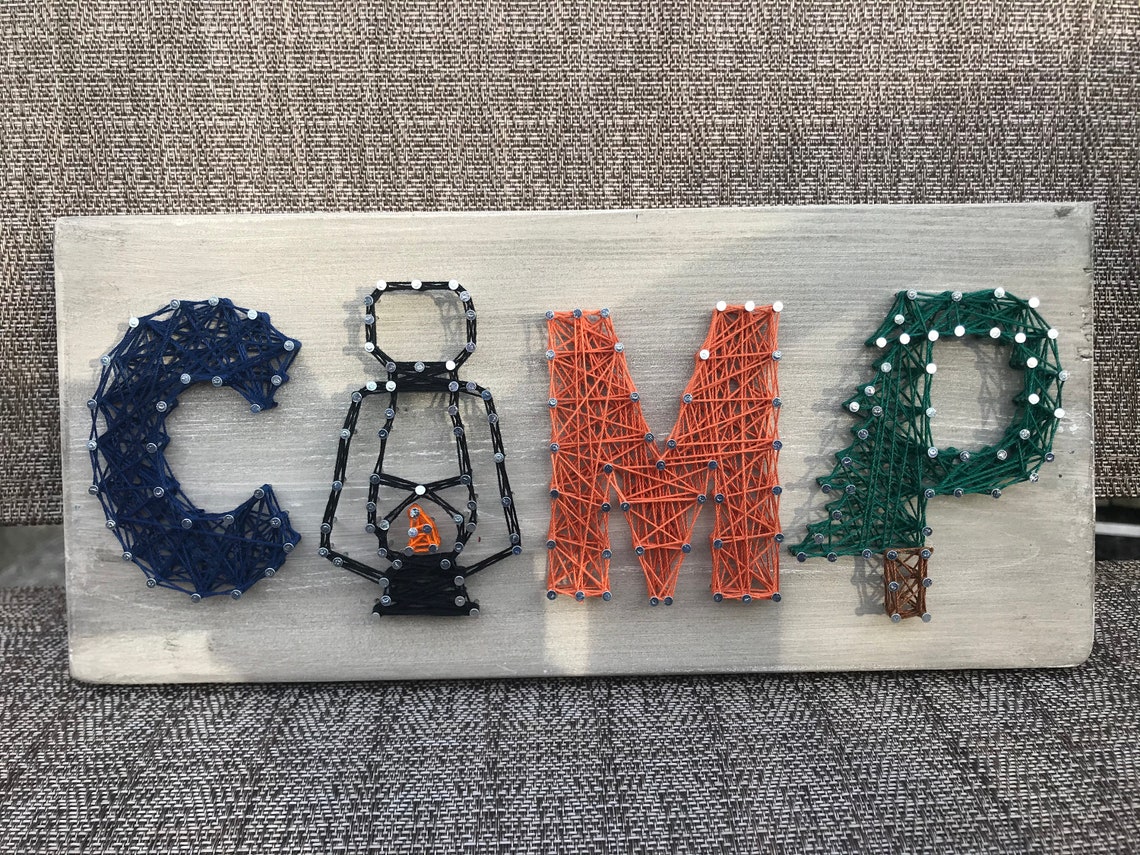 CAMP Wood String Art With Lantern and Pine Tree Camping Sign | Etsy