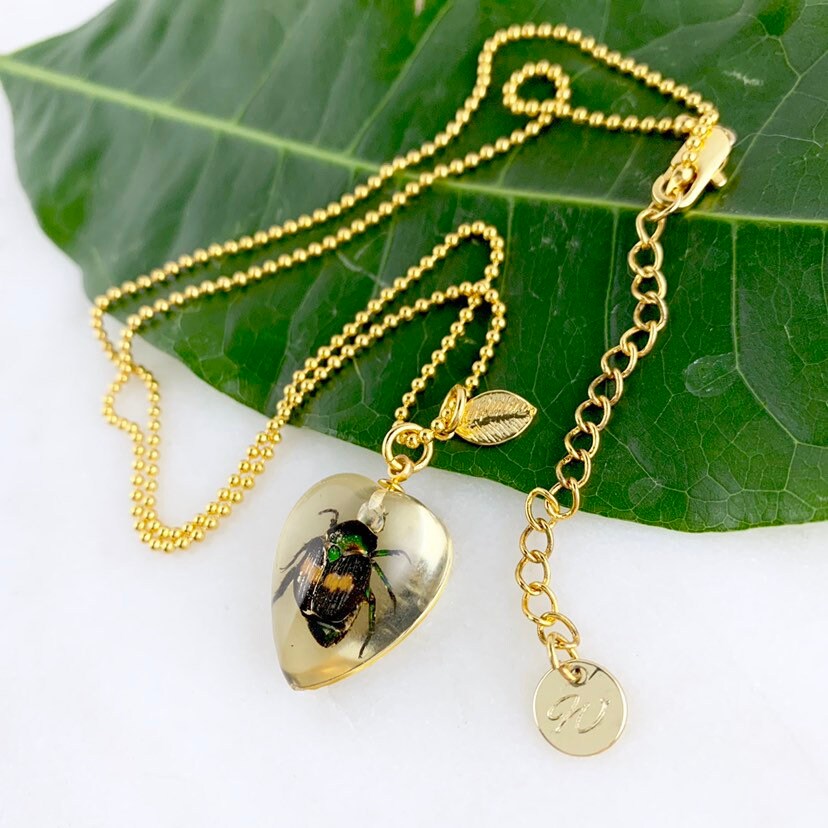 Real Fortune Beetle Heart Collar / Cadena de bolas chapada en - Etsy España