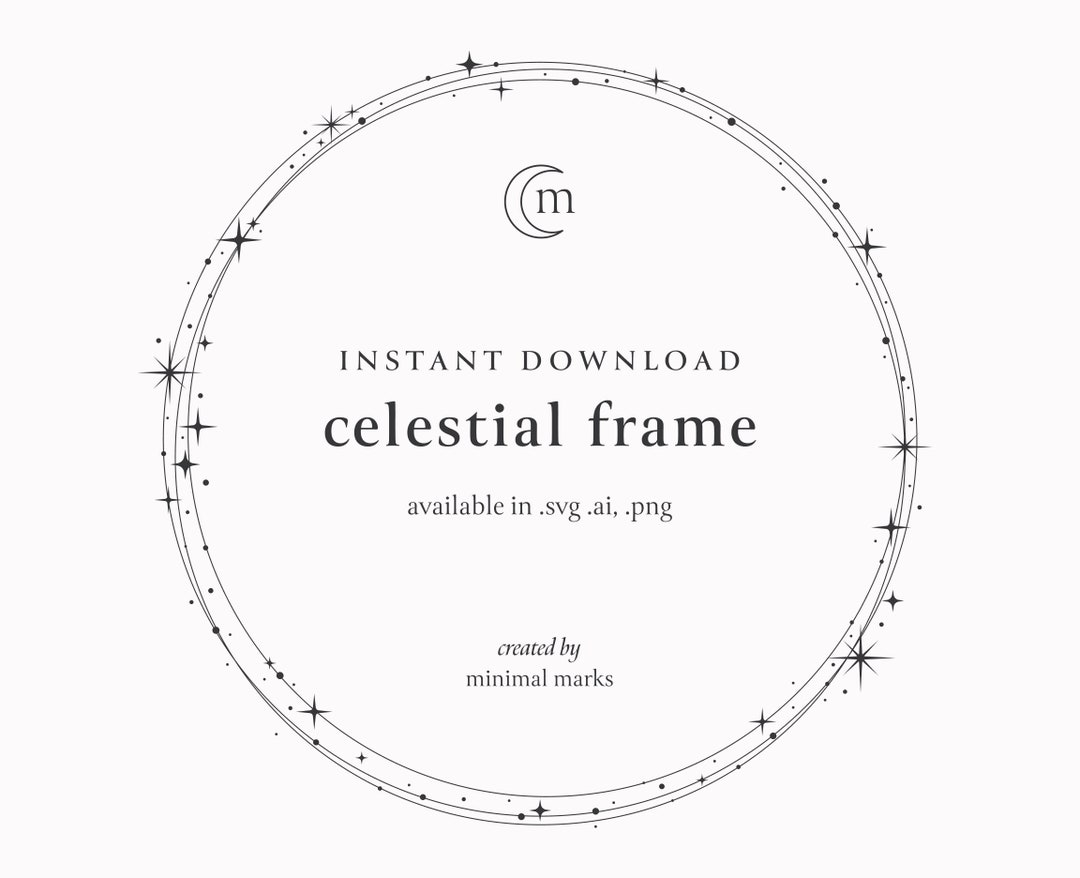 Stars & Sparkles Frame, Mystical Frame SVG Clipart, Digital Pattern ...