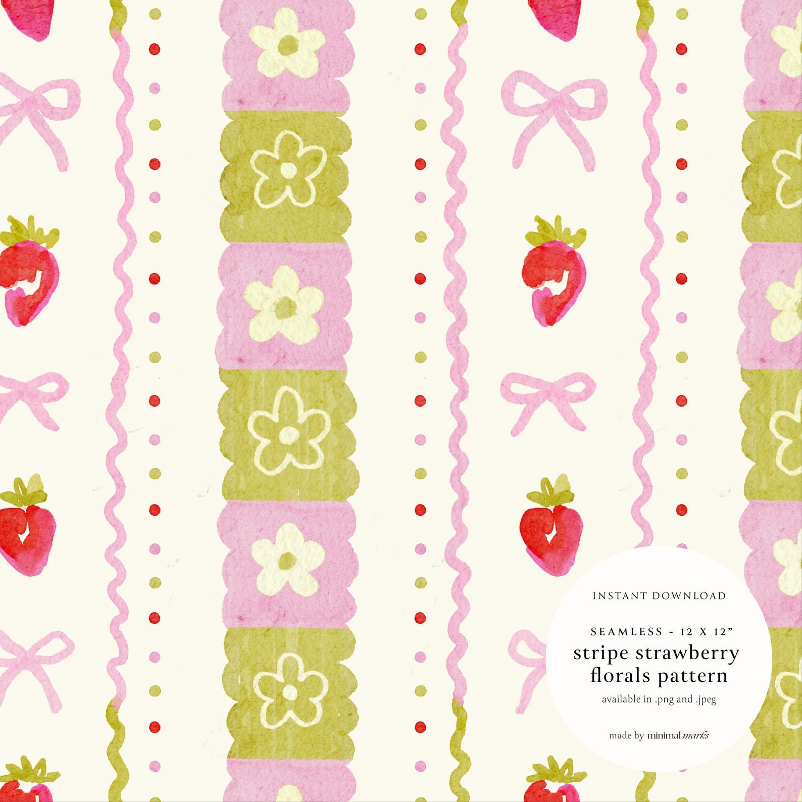Seamless Strawberry Floral Coquette Bows Pattern, Cottage Core Ribbon ...