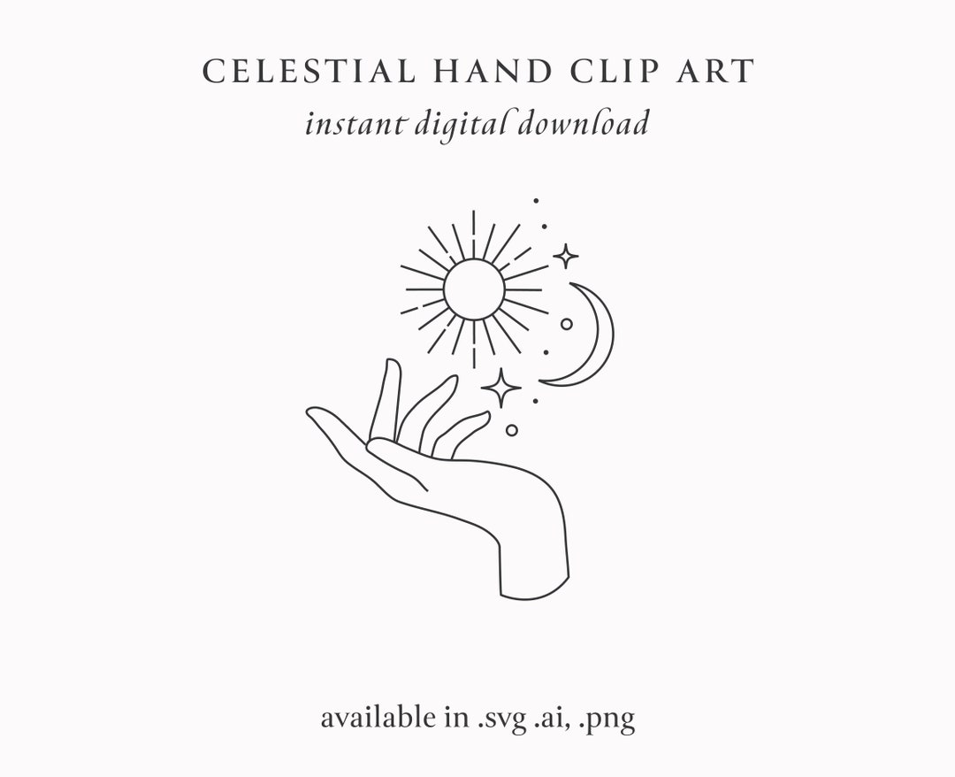 Minimal Celestial Hand Tattoo Vector Clip Art, Lunar Stars Zodiac SVG ...