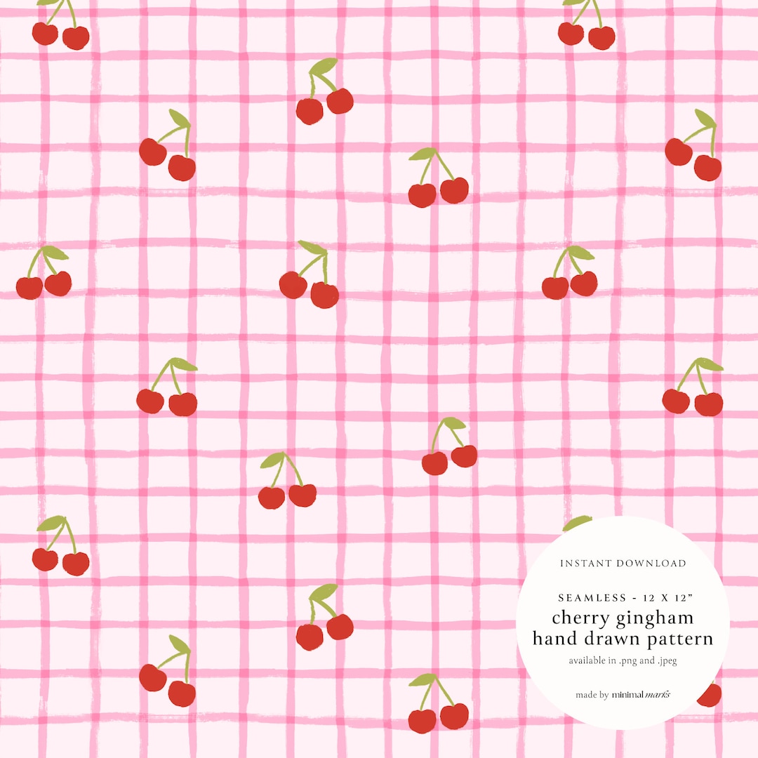 Seamless Cherry Gingham Pattern, Cottage Core Fabric Digital Paper ...
