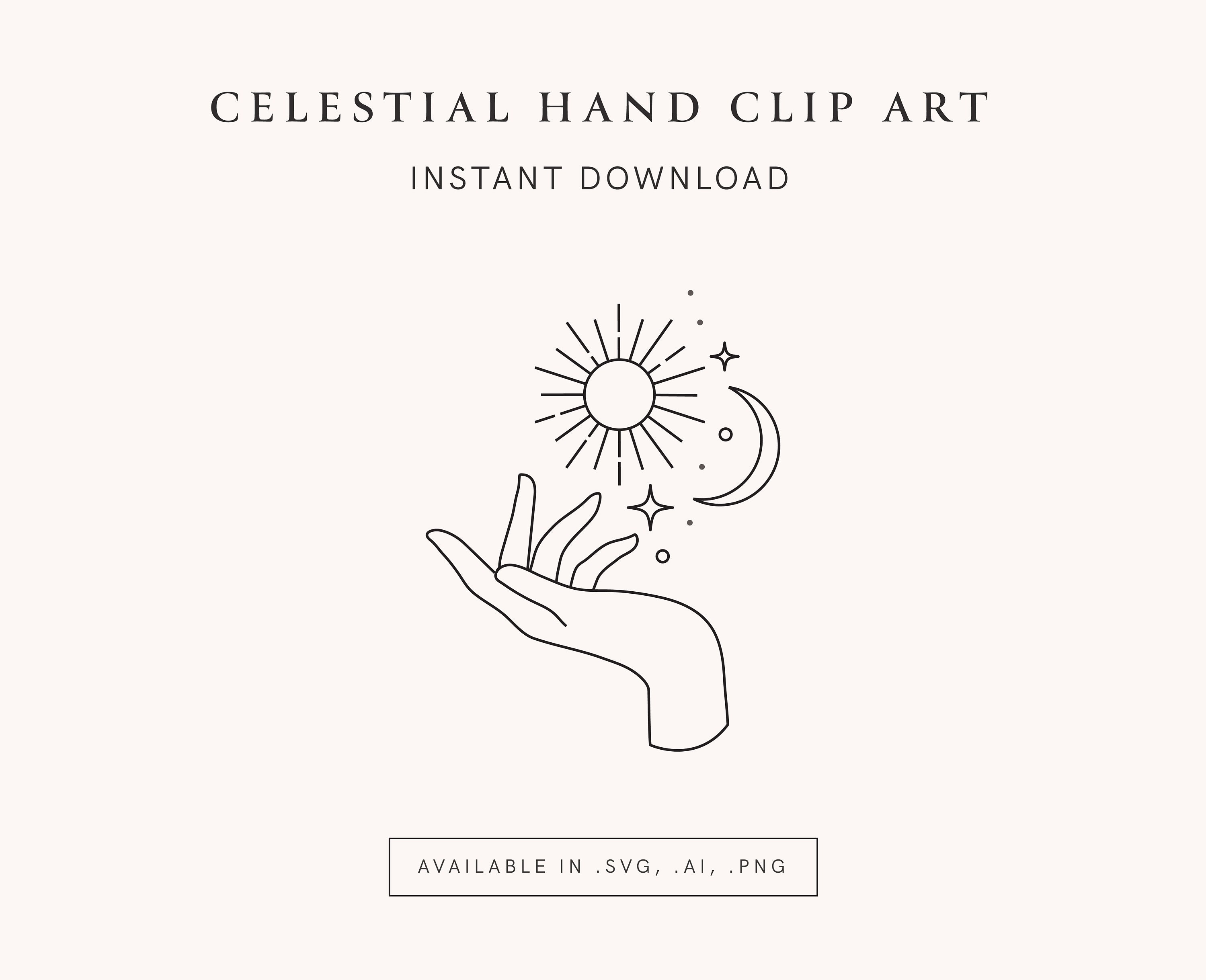 Minimal Celestial Hand Tattoo Vector Clip Art Lunar Stars - Etsy