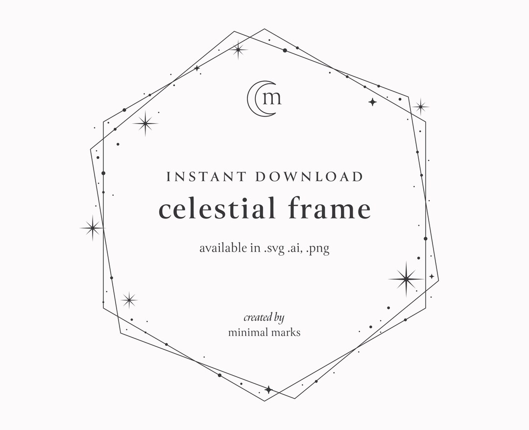 Stars & Sparkles Frame, Mystical Hexagon Frame SVG Clipart, Digital ...