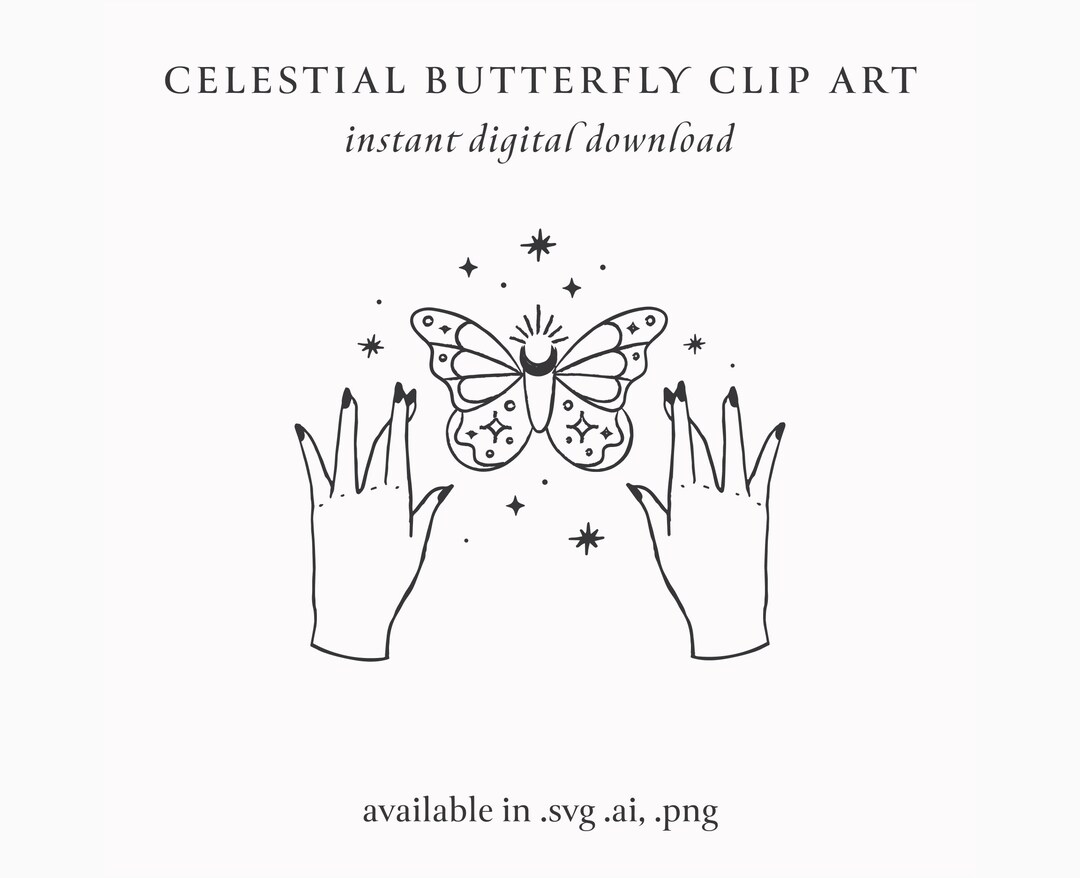 Celestial Butterfly Boho Bohemian Clipart Digital Pattern, Wedding ...
