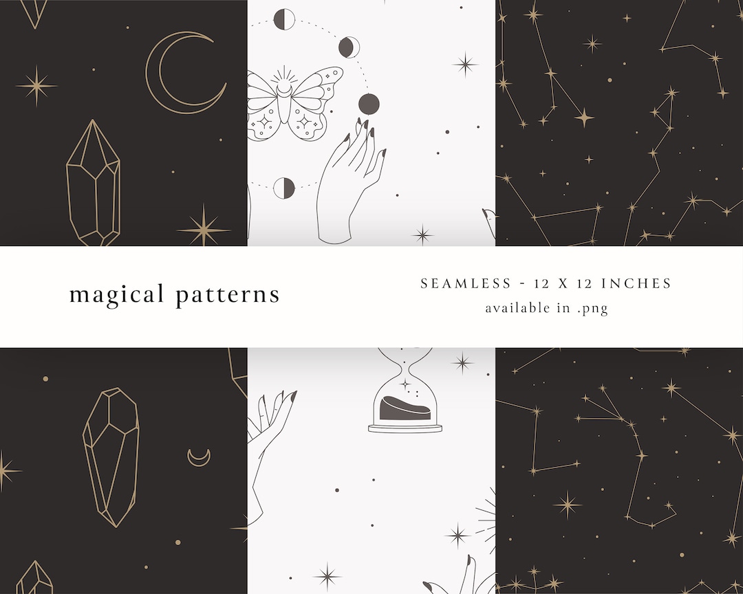 Seamless Celestial Digital Pattern, Mystical Cosmic Crystal Zodiac ...