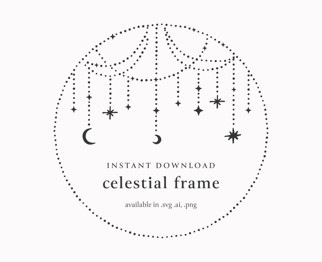 Draped Stars & Sparkles Frame, Mystical Lunar Frame SVG Clipart ...