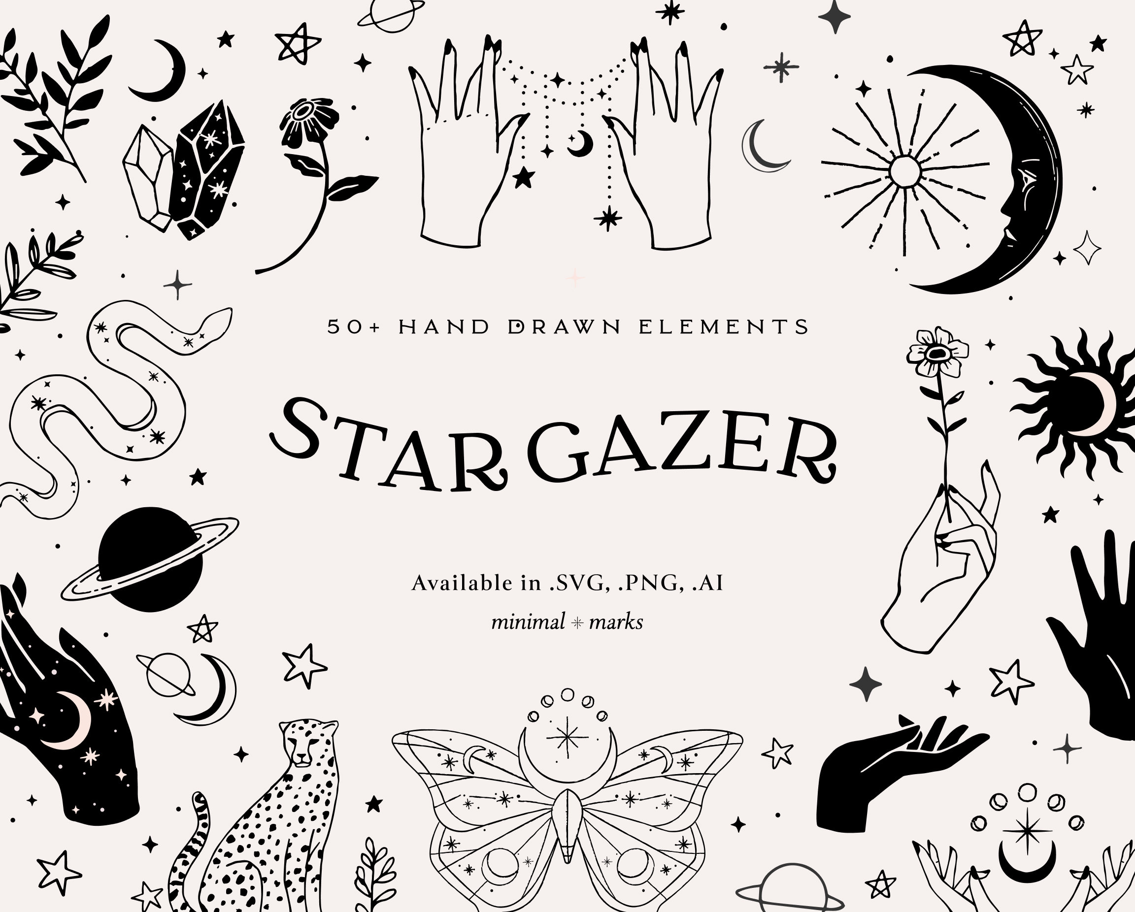 Celestial SVG Hand Drawn Botanical Vector Icons Digital - Etsy