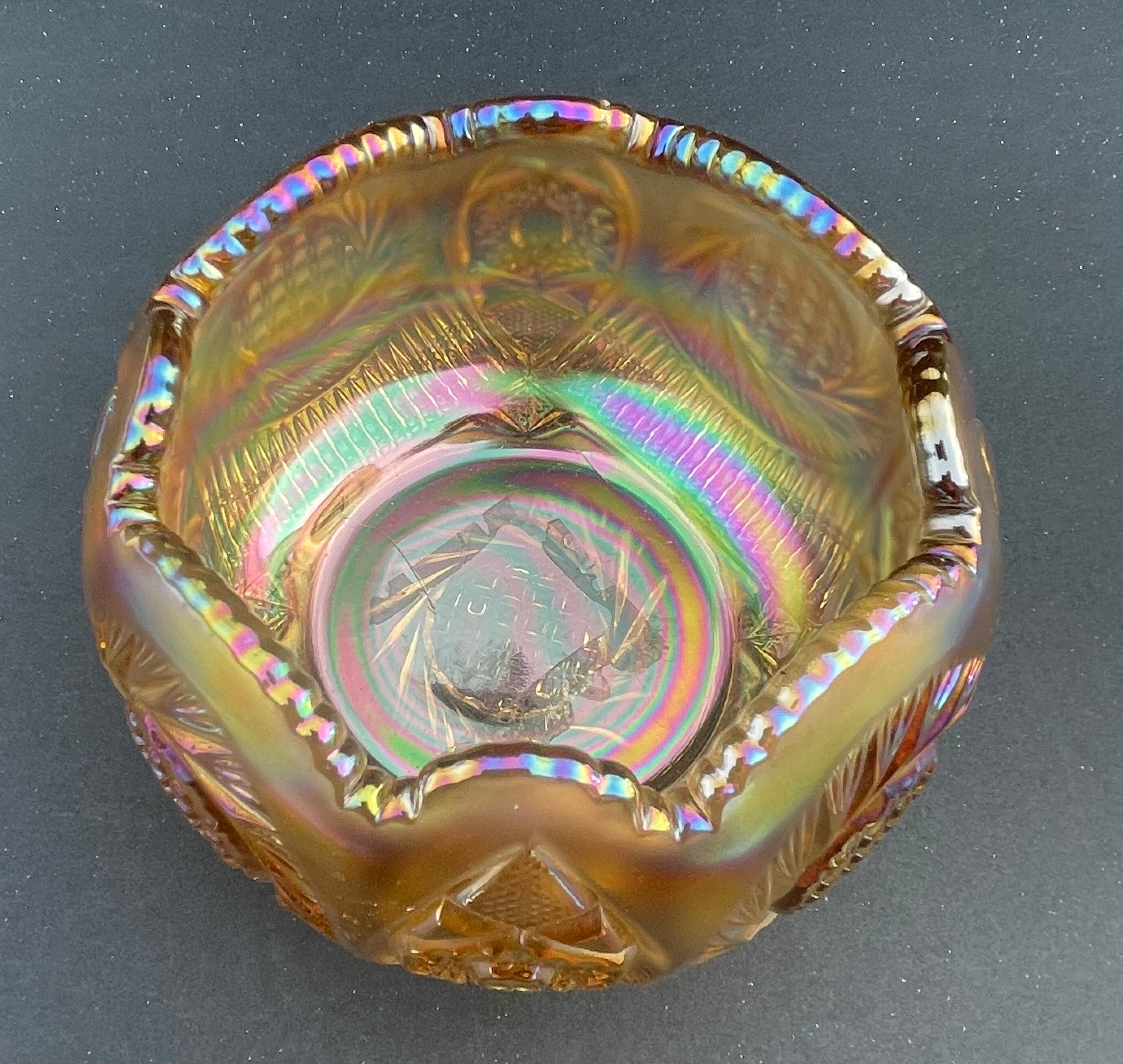 Fenton Marigold Amber Carnival Glass Rose Bowl Vase Iridescent ...