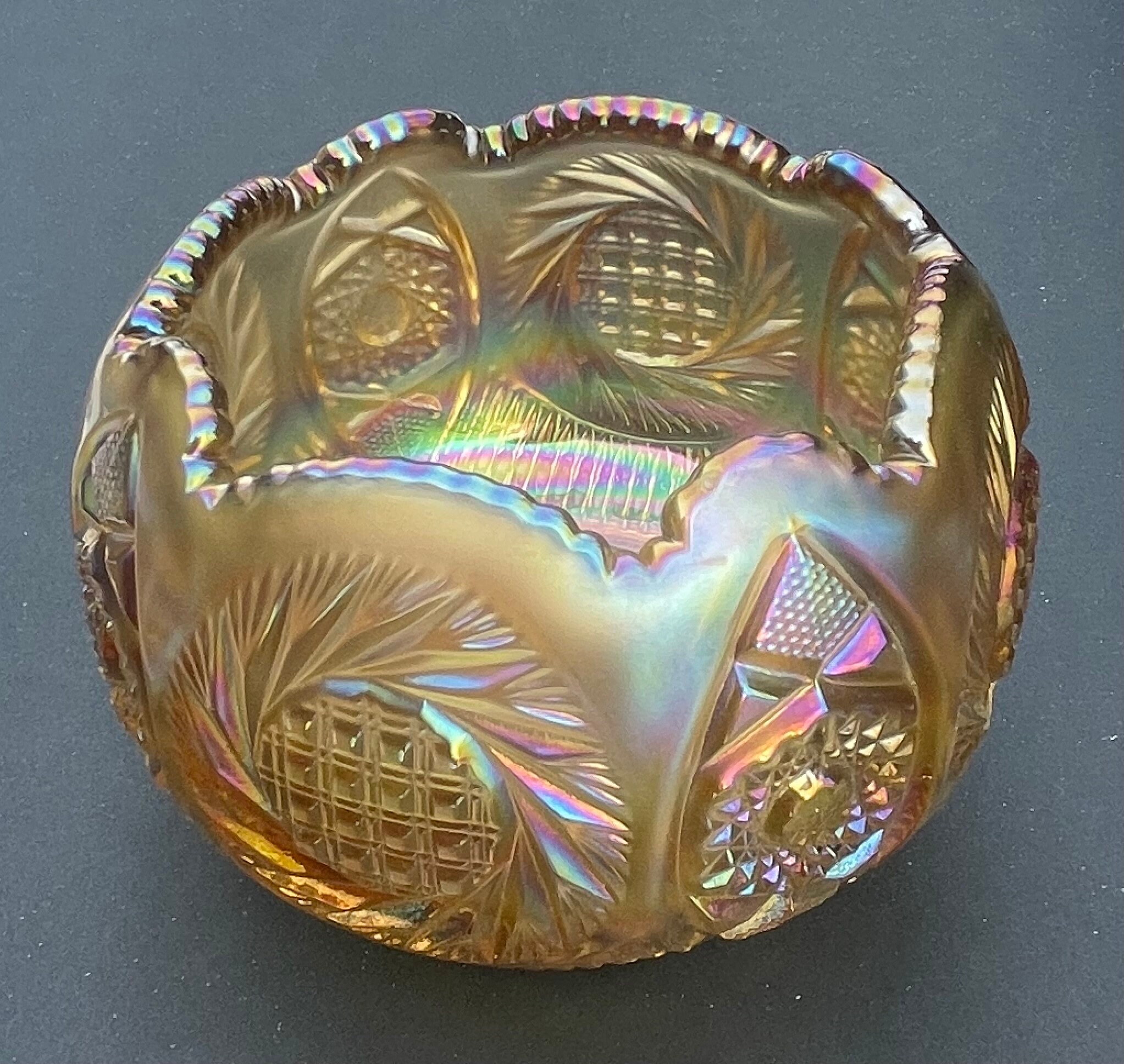 Fenton Marigold Amber Carnival Glass Rose Bowl Vase Iridescent ...
