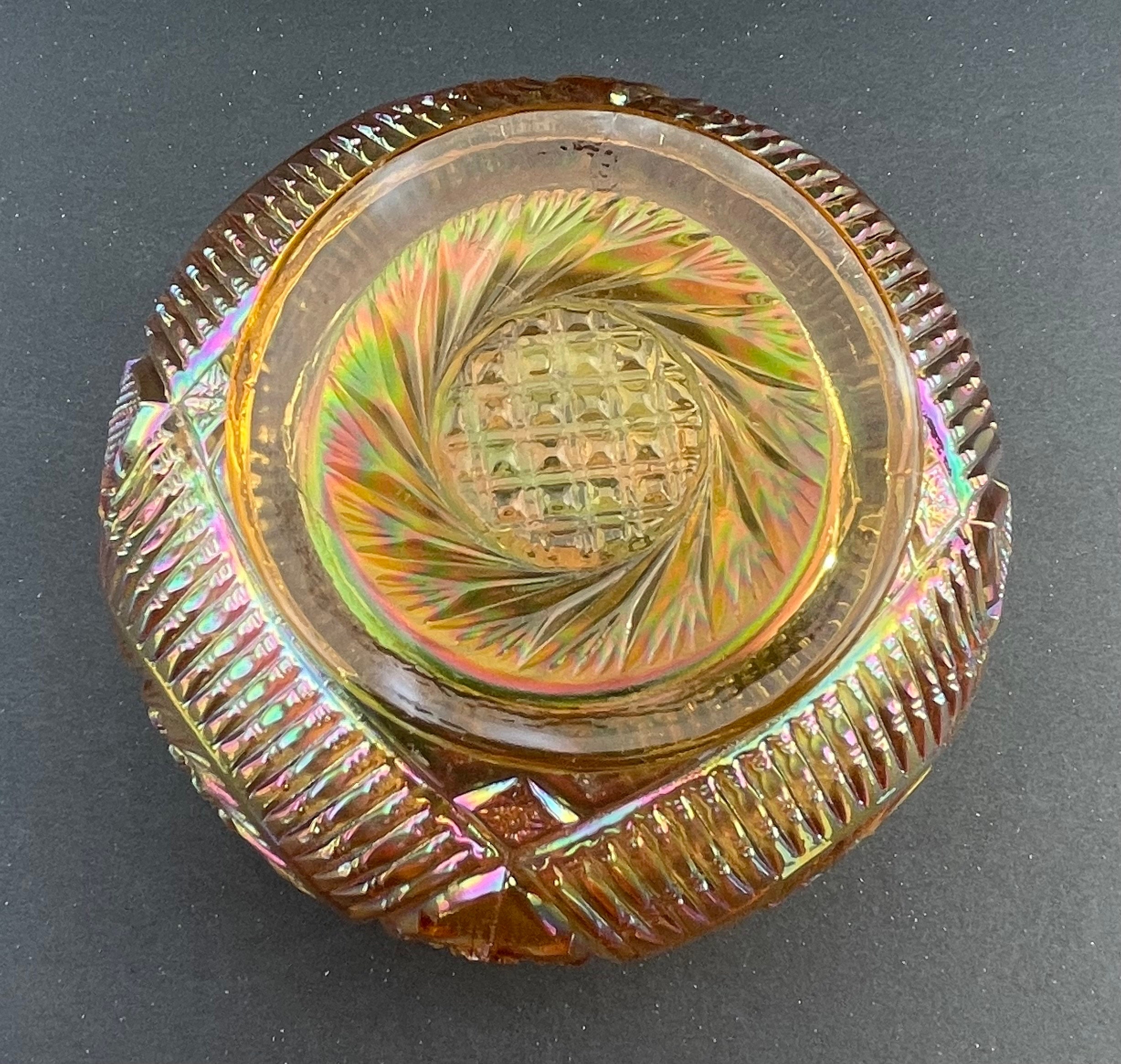 Fenton Marigold Amber Carnival Glass Rose Bowl Vase Iridescent ...