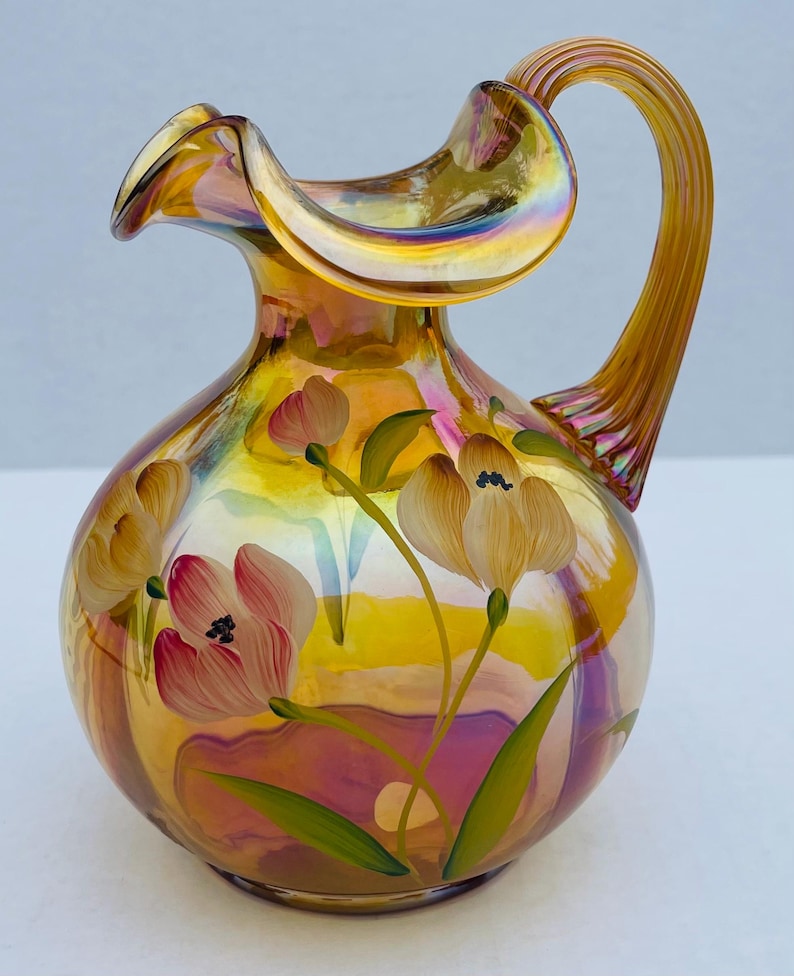 Fenton Art Glass Pitcher Golden Tulip Autumn Gold 3265 A9 Vintage 2005 ...
