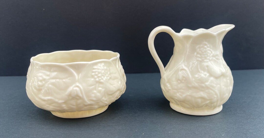 Belleek Lotus Pattern Creamer & Open Sugar Bowl Set Ireland Vintage - Etsy