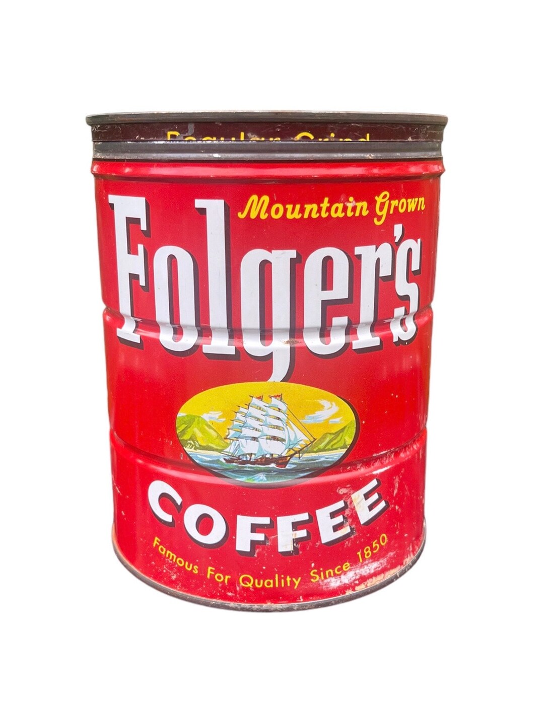 Folgers Coffee Tin Can Tall Ship Logo Canco Farmhouse Kitchen - Etsy