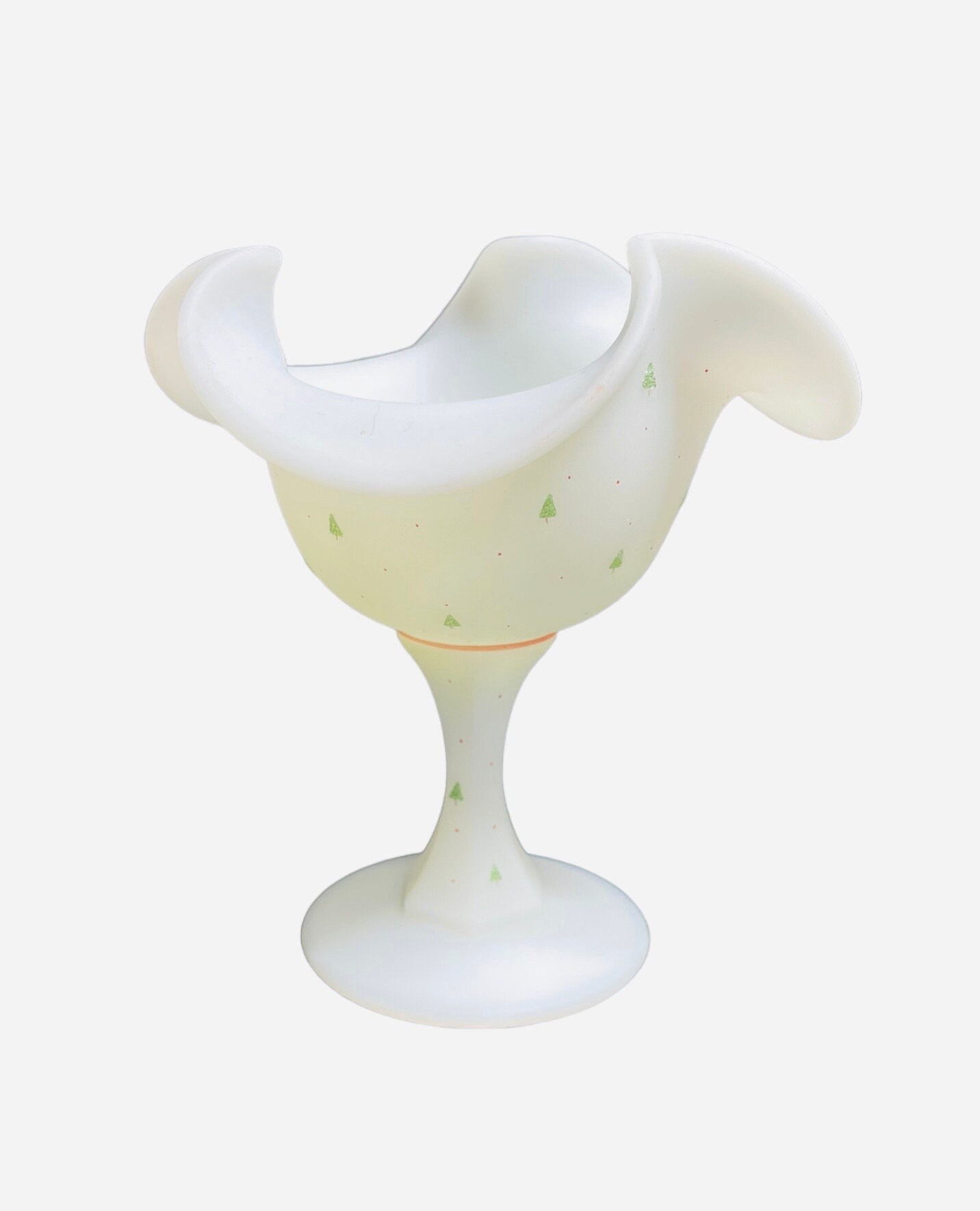 Fenton Glass Compote Milk Satin Hand Painted Christmas Trees 1985 Donna ...