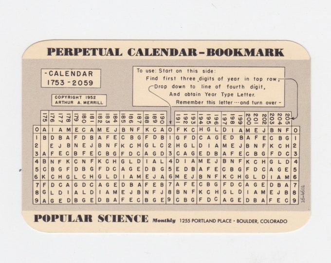 Vintage Popular Science Perpetual Calendar Bookmark - Etsy