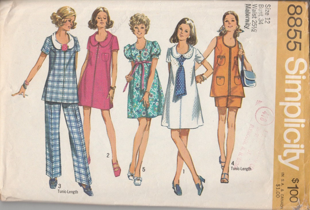 Vintage 1970 Sewing Pattern for Mod Maternity Outfits -- Simpicity 8855 ...