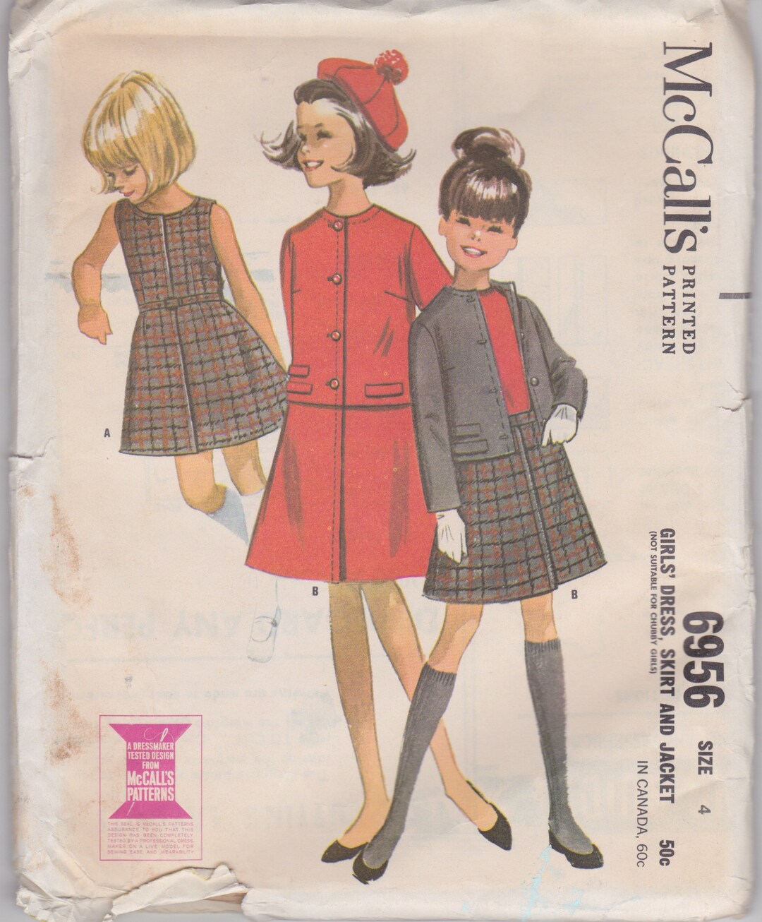 Vintage 1963 Sewing Pattern (mccalls 6956) for Little Girls' Size 4 ...