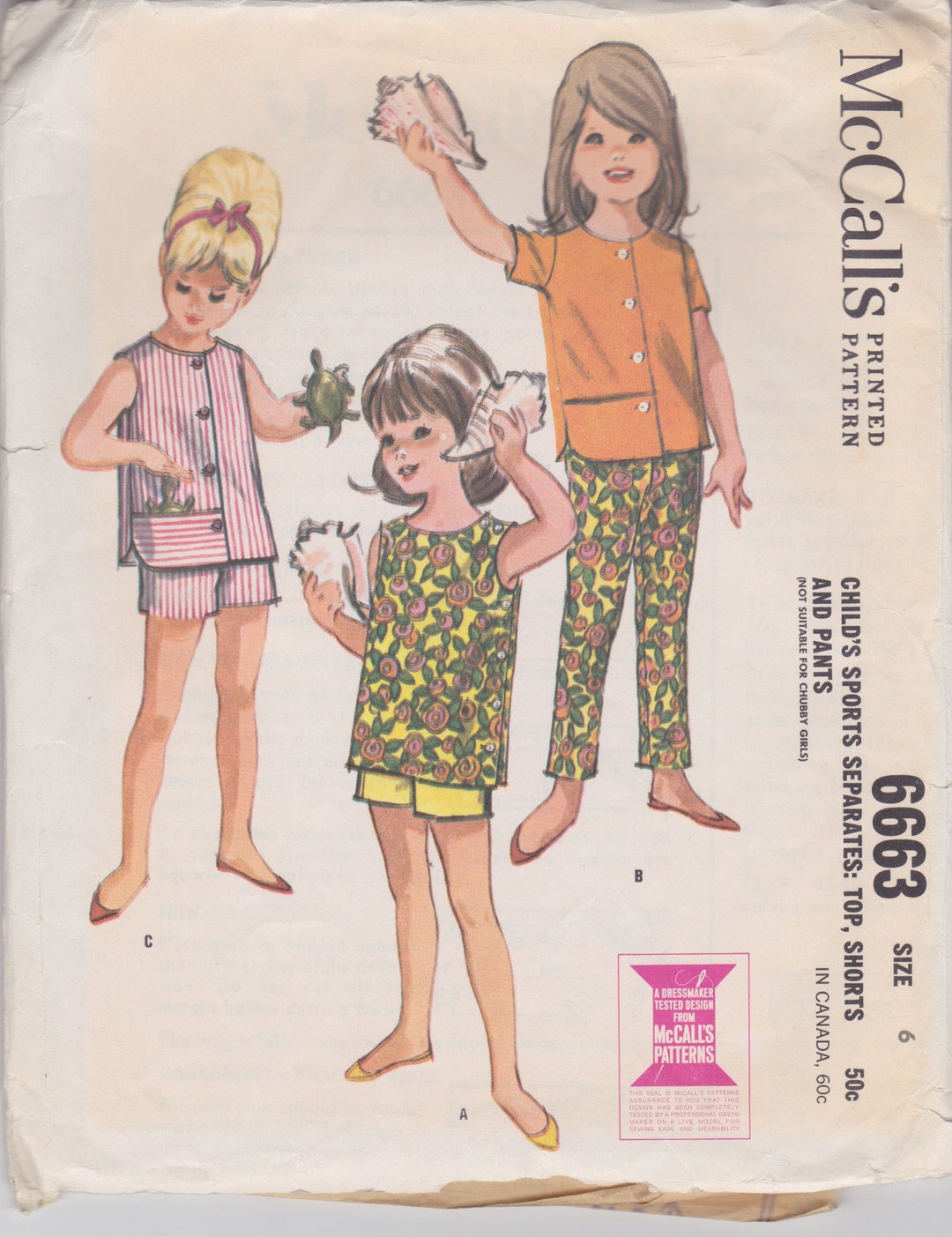 Vintage 1960s Sewing Pattern -- Little Girls' Shorts, Pants, and Top ...