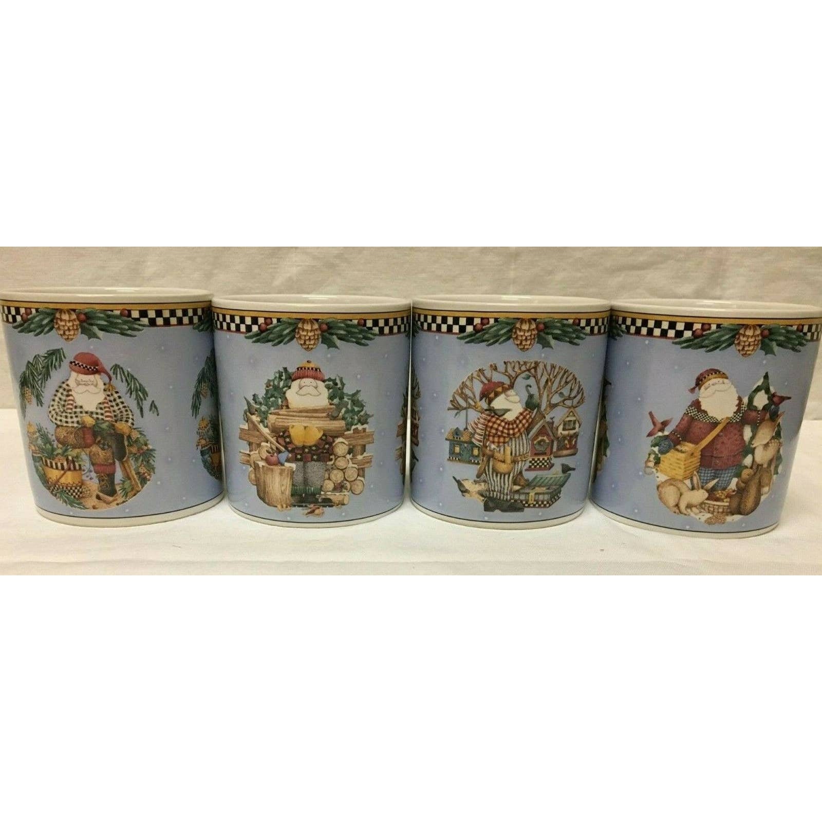 Kitchen & Dining 1998 DEBBIE MUMM Woodland Santa Set 4 Stoneware Mugs ...