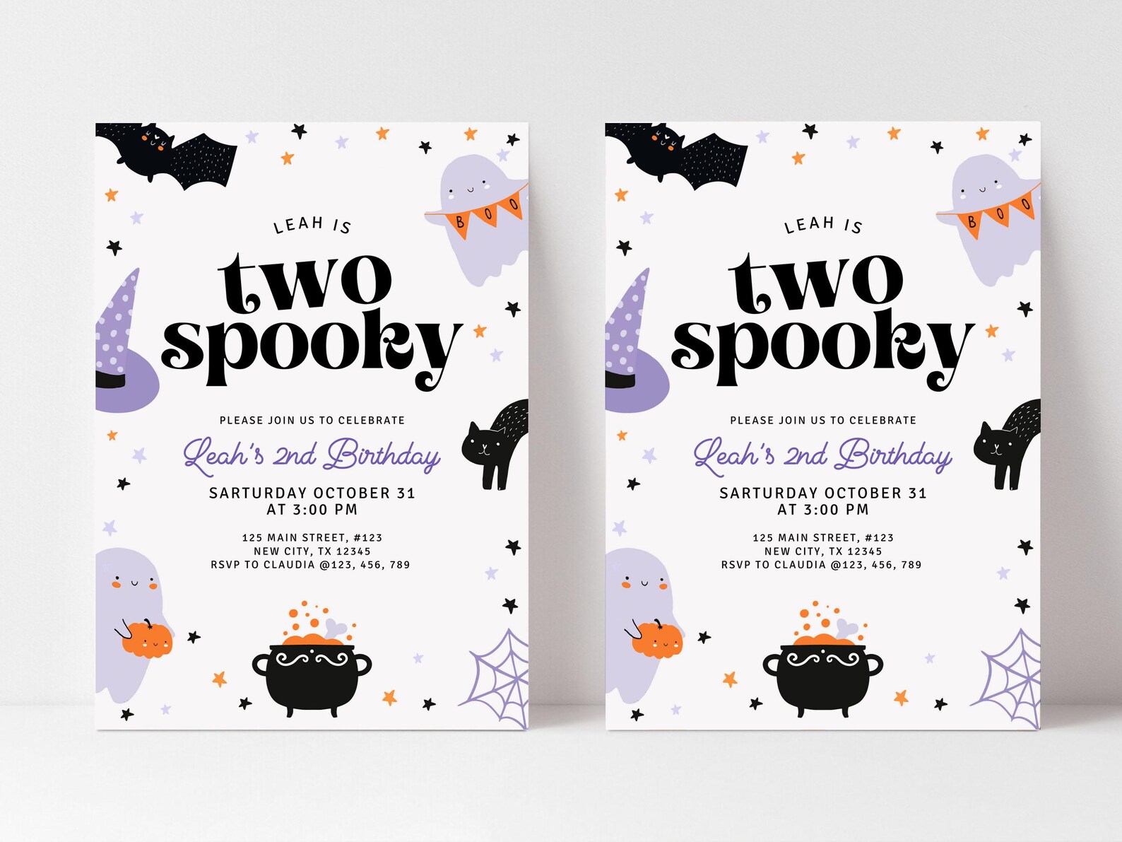 Editable Two Spooky Halloween Birthday Invitation Halloween Birthday ...