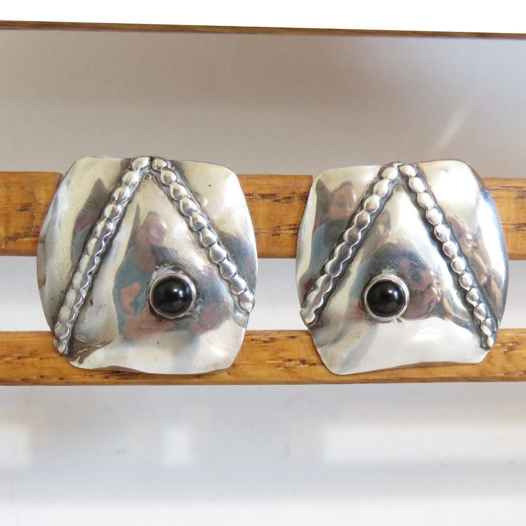 Vintage Tulla Booth Sterling Silver Black Onyx Square Post Earrings - Etsy
