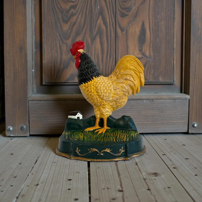 Vintage Cast Iron Rooster Doorstop Chicken Country Farmhouse Large 12 ...