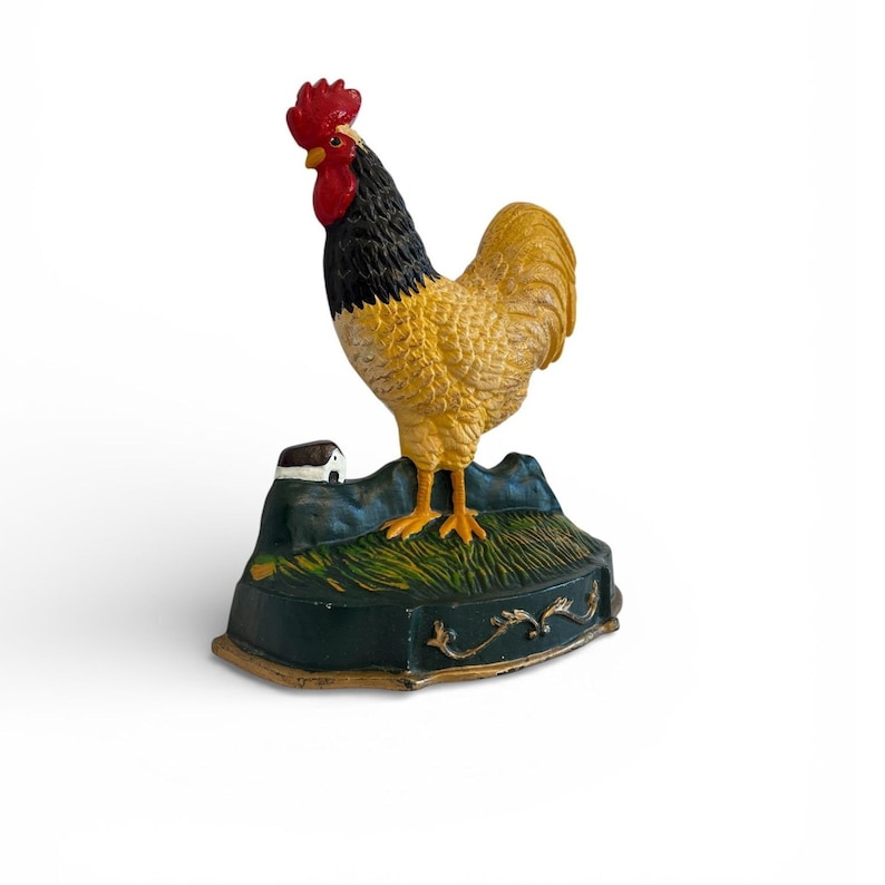 Vintage Cast Iron Rooster Doorstop Chicken Country Farmhouse Large 12 ...
