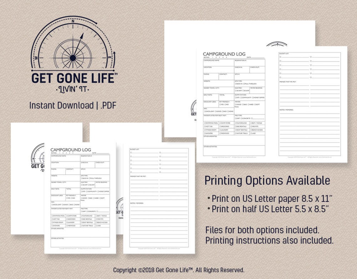 Printable Campground Journal, Camping Log, Camping Journal, Travel ...