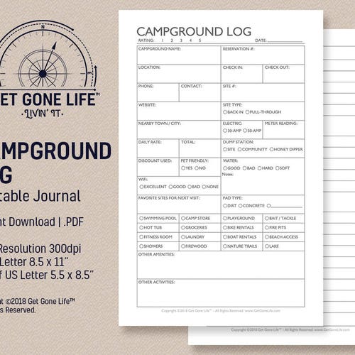Printable Campground Journal Camping Log Camping Journal - Etsy