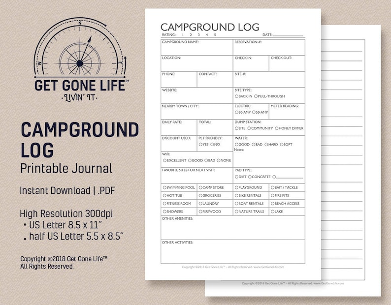 Printable Campground Journal, Camping Log, Camping Journal, Travel ...