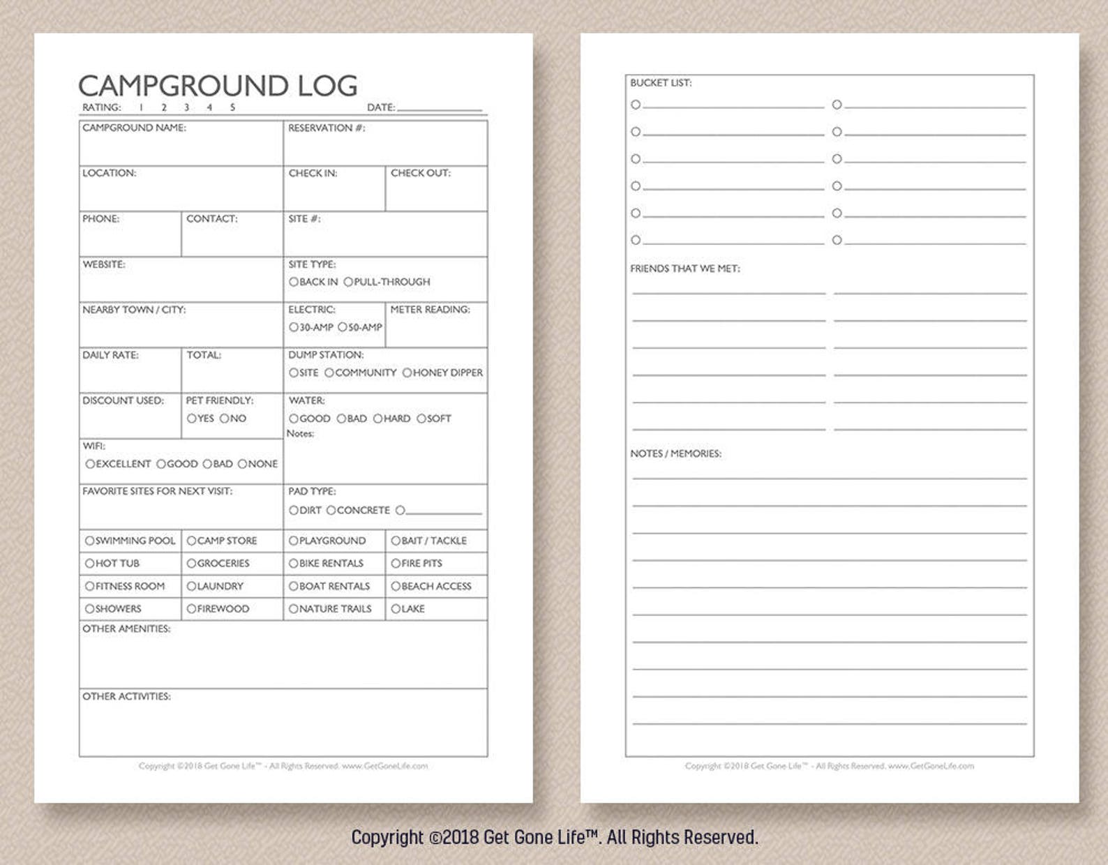 Printable Campground Journal, Camping Log, Camping Journal, Travel ...