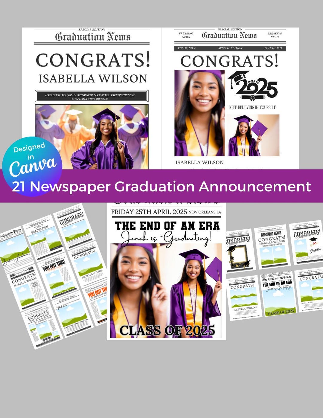 Graduation Newspaper Announcement | Editable Canva Template | Custom ...