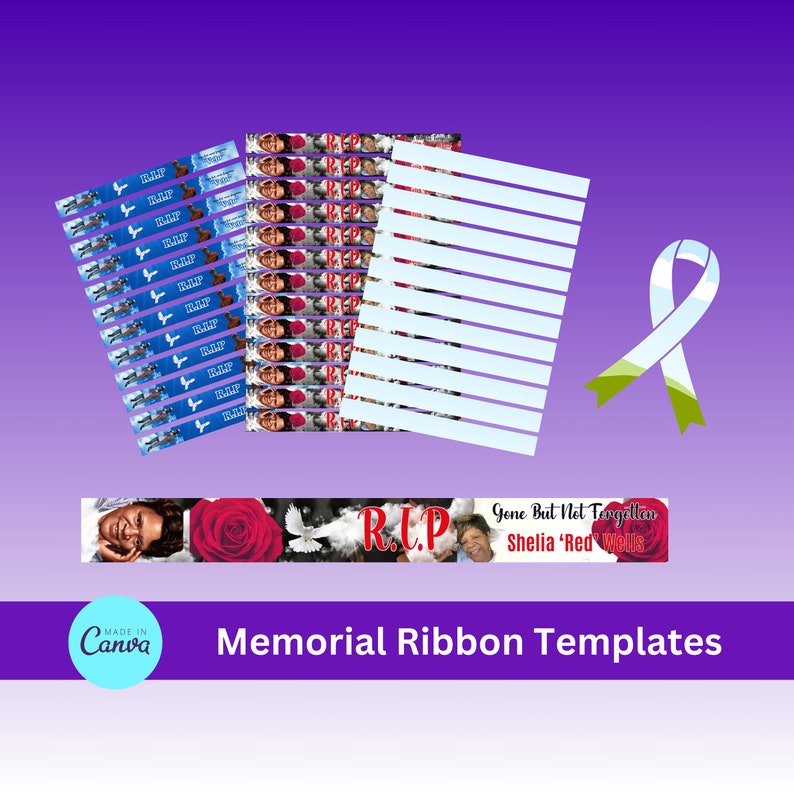 Memorial Ribbon Template | Death Announcement Ribbon | Memorial Design ...